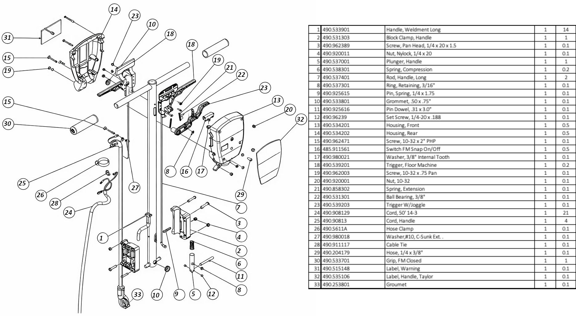 Taylor Tools 483 Commercial Buffer Handle Assembly Replacement Parts ...